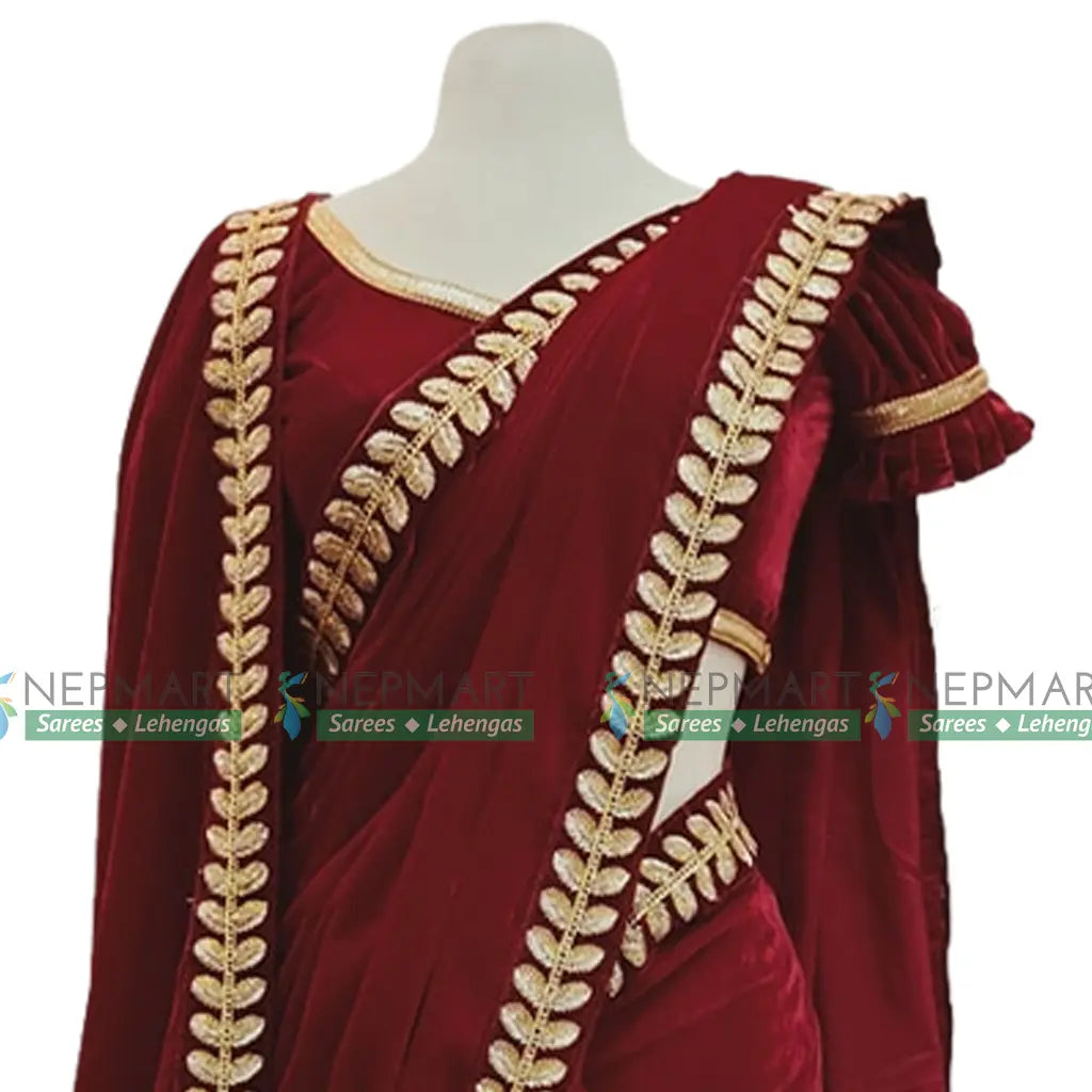 Maroon Velvet Saree perfect for Teej sari – Nepmart | Your Saree ...