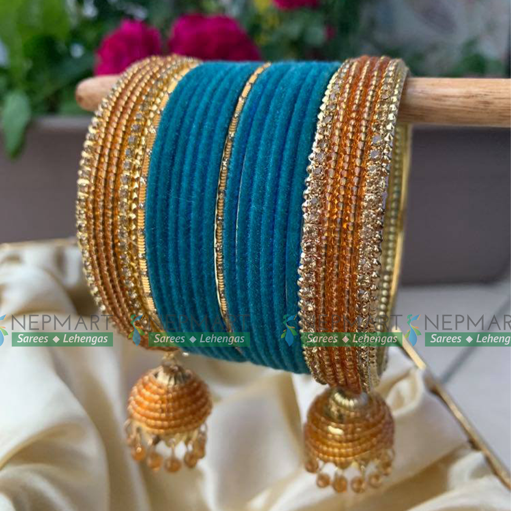 Pacific Blue Velvet Bangle Chura Set – Nepmart | Your Saree & Lehenga Shop