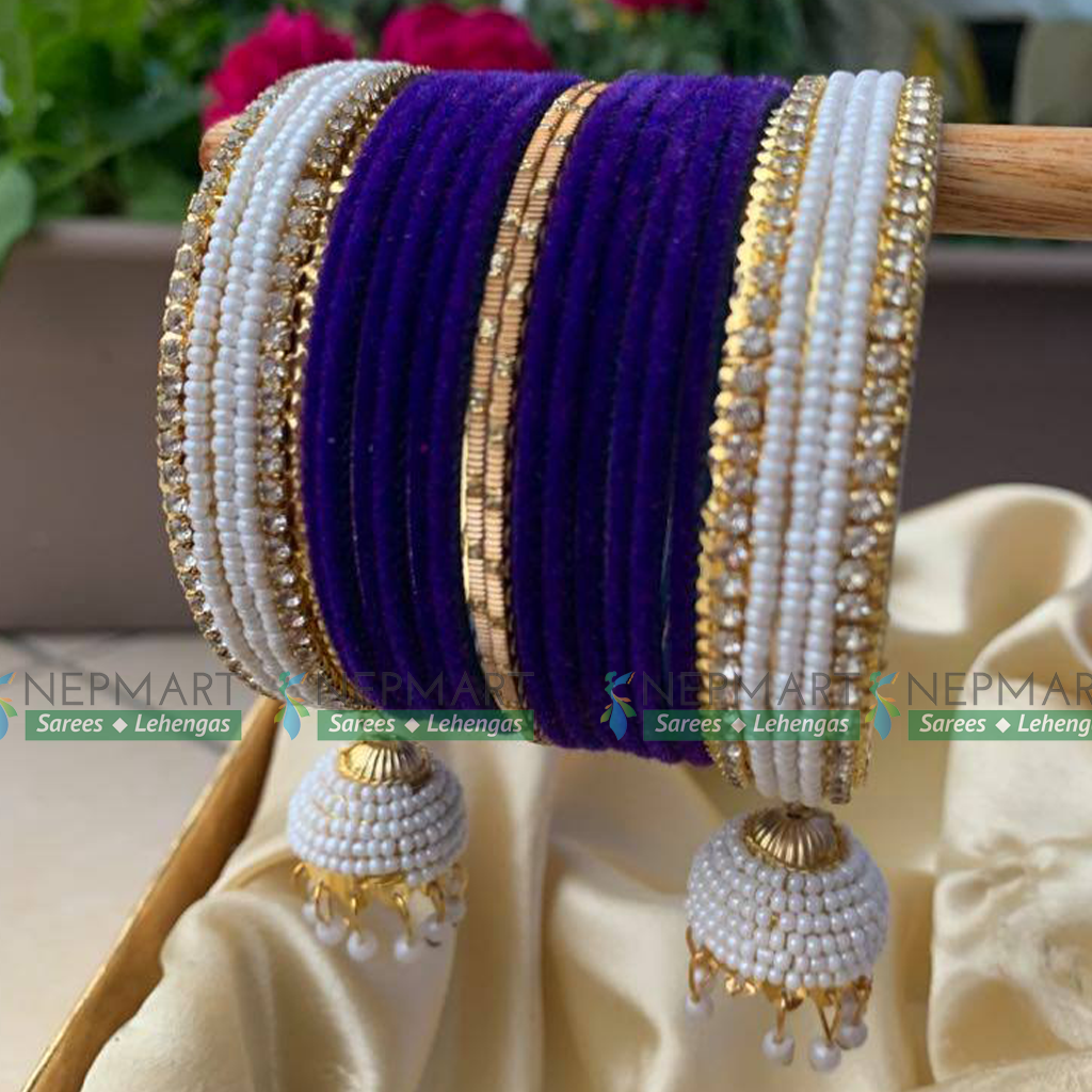 Royal Blue Velvet Bangle Chura Set – Nepmart | Your Saree & Lehenga Shop