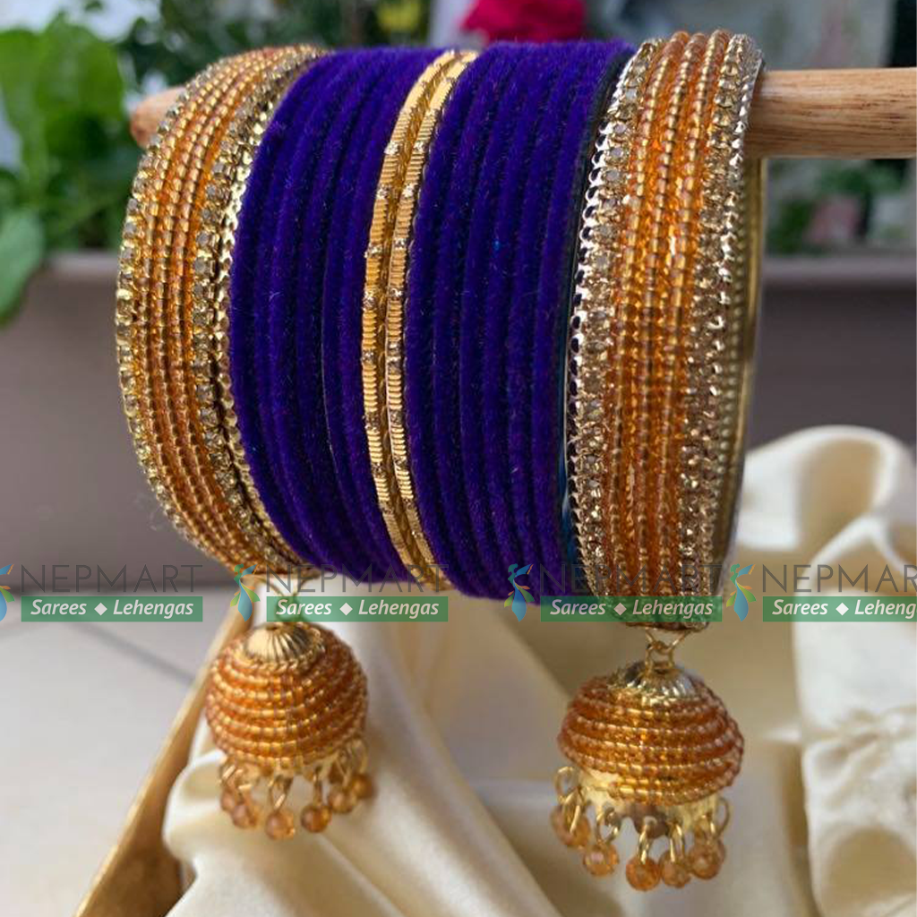 Royal Blue Velvet Bangle Chura Set – Nepmart | Your Saree & Lehenga Shop