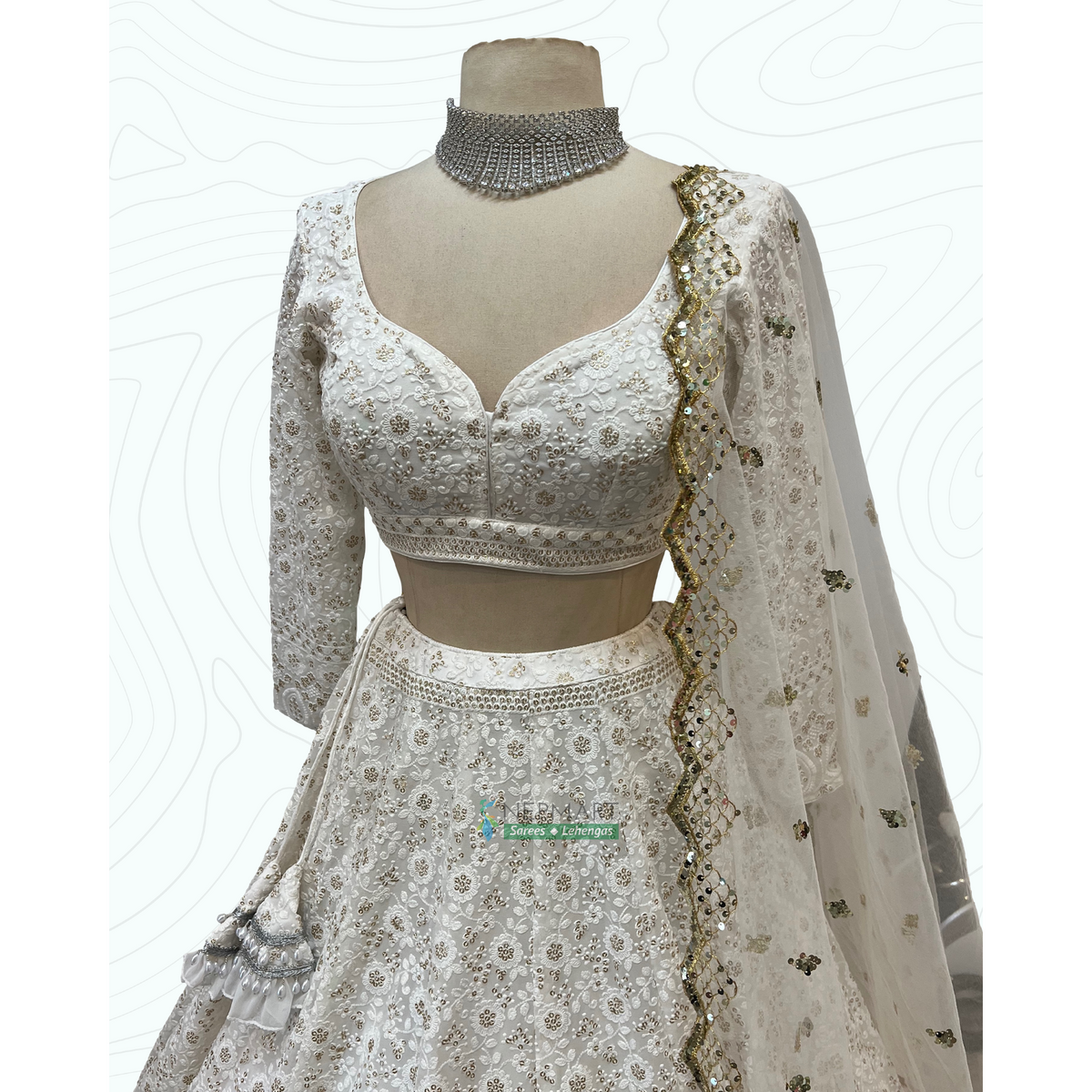 White Chicken Fabrics Lehenga Set – Nepmart | Your Saree & Lehenga Shop