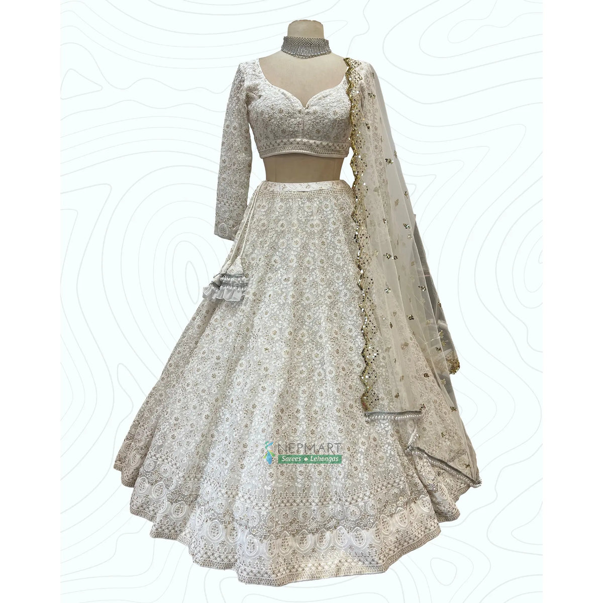 White Chicken Fabrics Lehenga Set – Nepmart | Your Saree & Lehenga Shop